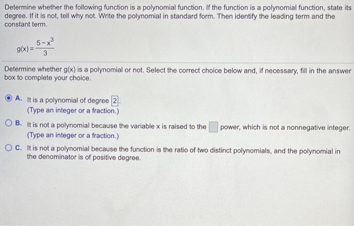 Solved Determine whether the following function is a | Chegg.com