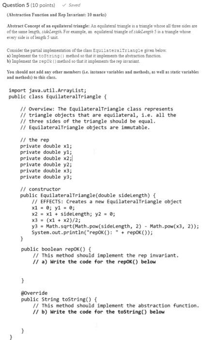 Solved Question 5 (10 points) Saved (Abstraction Function | Chegg.com