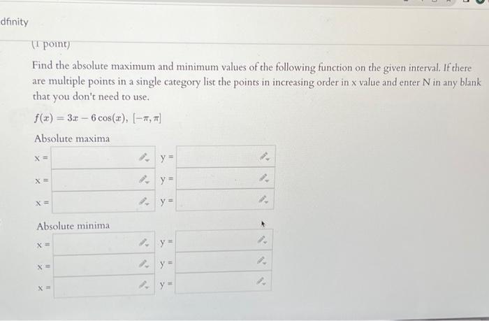 Solved Find the absolute maximum and minimum values of the | Chegg.com