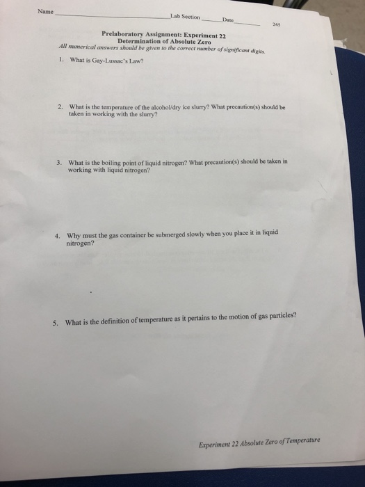 Solved Name Lab Section Prelaboratory Assignment: Experiment | Chegg.com