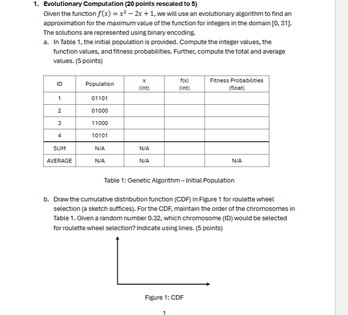Solved 1. ﻿Evolutionary Computation ( 20 ﻿points rescaled to | Chegg.com