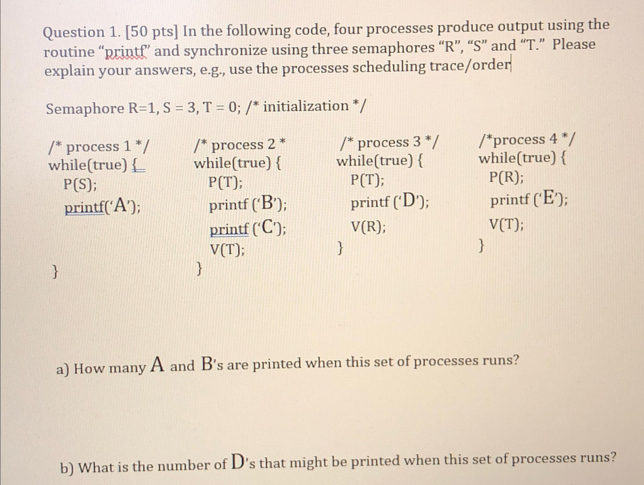 Solved Question 1. [50 ﻿pts] ﻿In the following code, four | Chegg.com