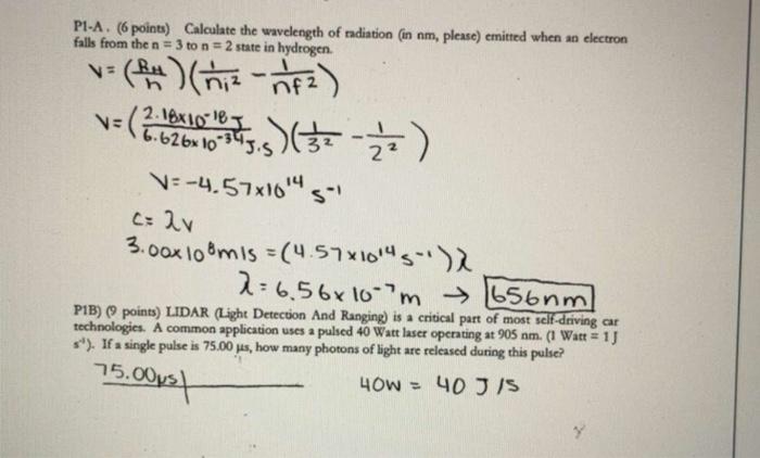 Solved P1-A. (6 points) Calculate the wavelength of | Chegg.com
