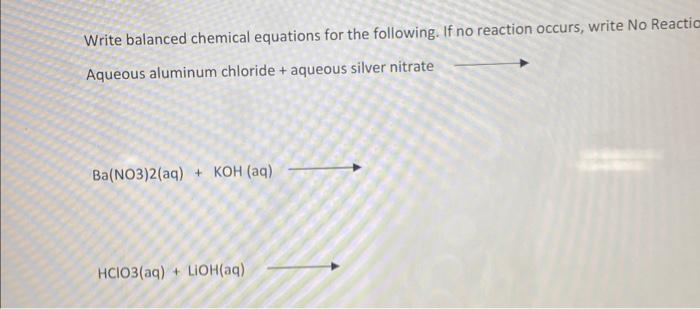 Solved Write balanced chemical equations for the following. | Chegg.com
