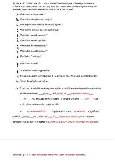 Solved Problem 1 A professor wants to know if students in | Chegg.com