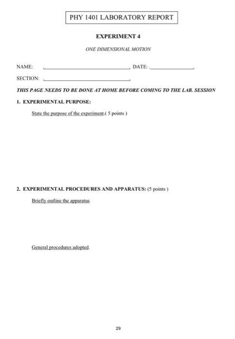 Solved INTRODUCTION EXPERIMENT 4 ONE DIMENSIONAL MOTION This | Chegg.com