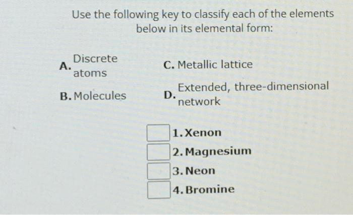 Solved A. Use the following key to classify each of the | Chegg.com