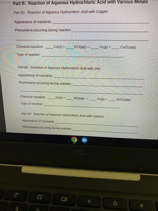 Solved Part B: Reaction of Aqueous Hydrochloric Acid with | Chegg.com