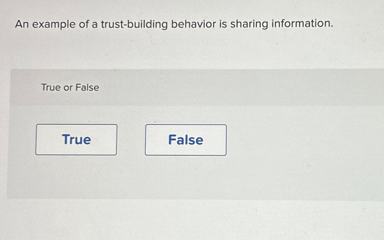 Solved An example of a trust-building behavior is sharing | Chegg.com