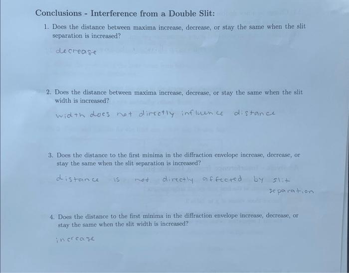 Solved Conclusions - Interference from a Double Slit: 1. | Chegg.com
