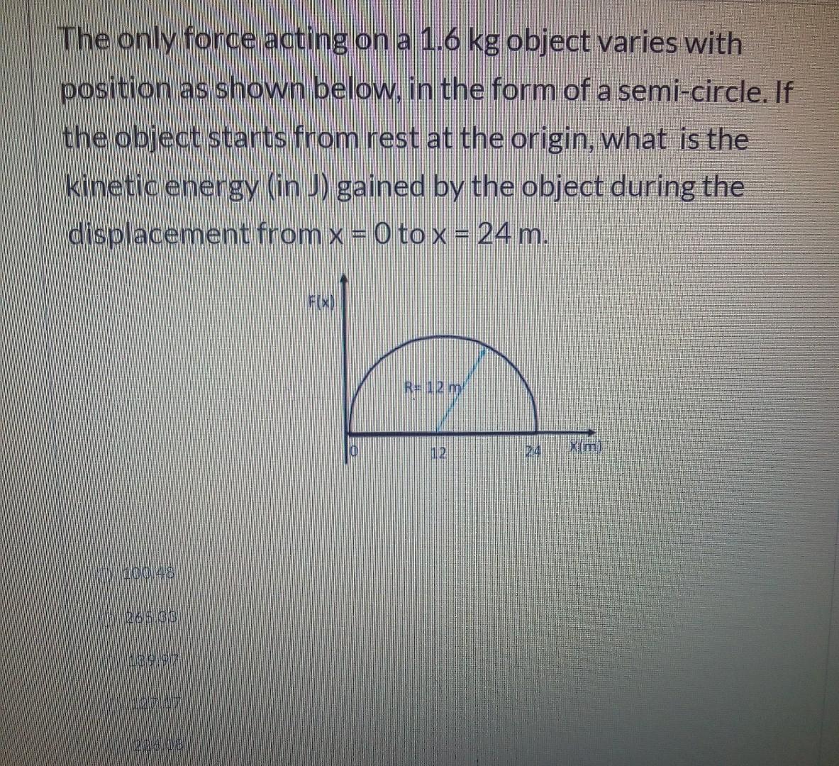 Solved The only force acting on a 1.6 kg object varies with | Chegg.com