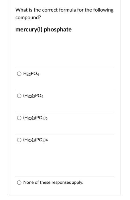 Solved What is the correct formula for the following | Chegg.com