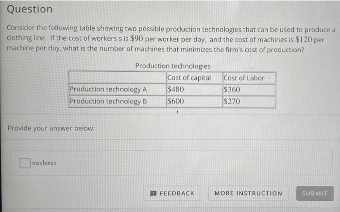 Solved Question Consider the following table showing two | Chegg.com