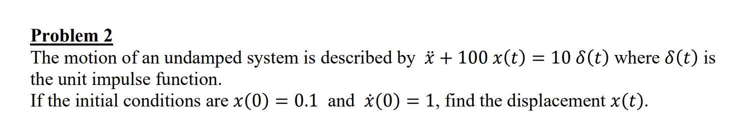 Solved Problem 2The motion of an undamped system is | Chegg.com