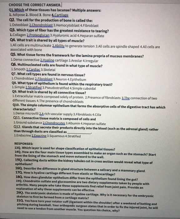 Solved CHOOSE THE CORRECT ANSWER. Q1. Which of these tissues | Chegg.com