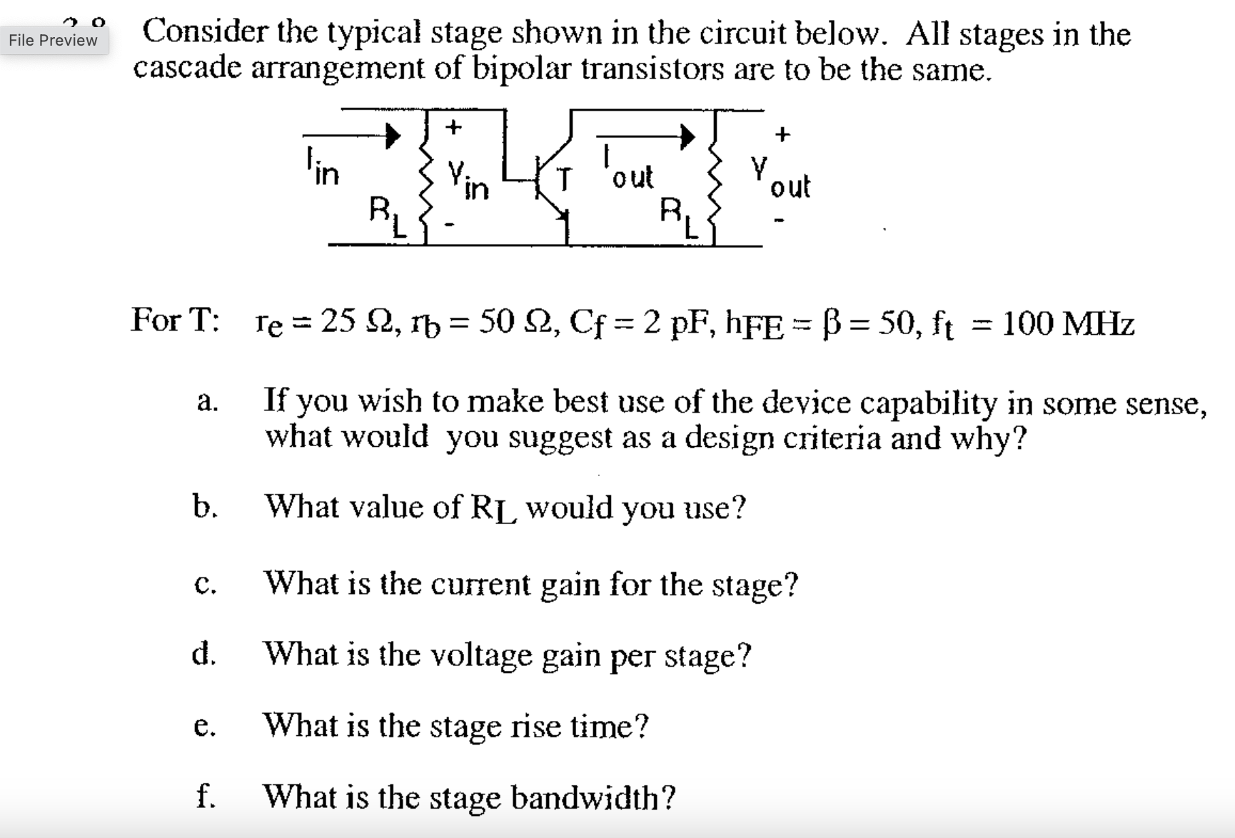 Consider the typical stage shown in the circuit | Chegg.com