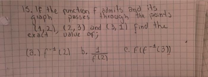 Solved 15. If the function f admits and its graph passes | Chegg.com