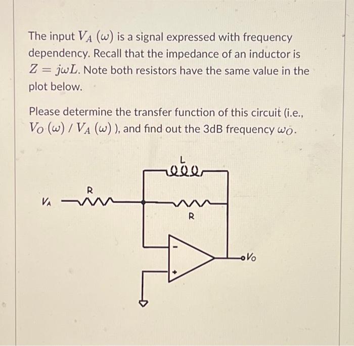 Solved The input VA(ω) is a signal expressed with frequency | Chegg.com