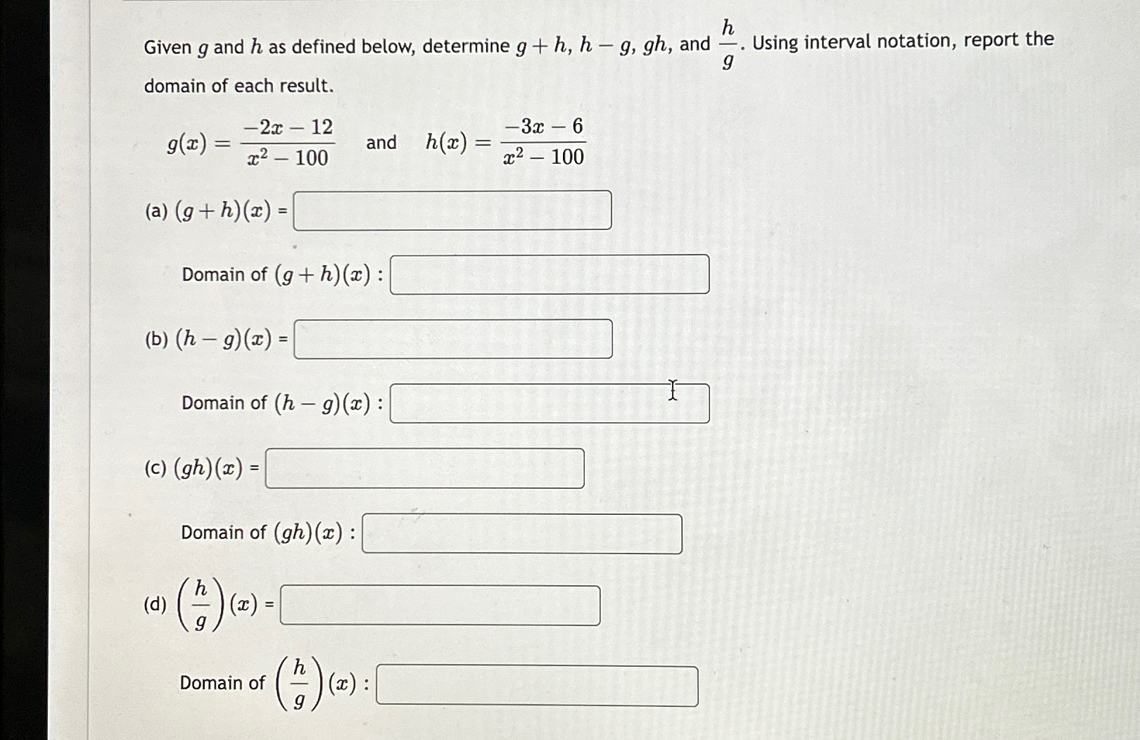 Solved Given g ﻿and h ﻿as defined below, determine | Chegg.com