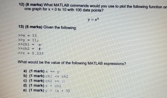 Solved Part 2: MATLAB: The Command Window (30/100) Just the | Chegg.com