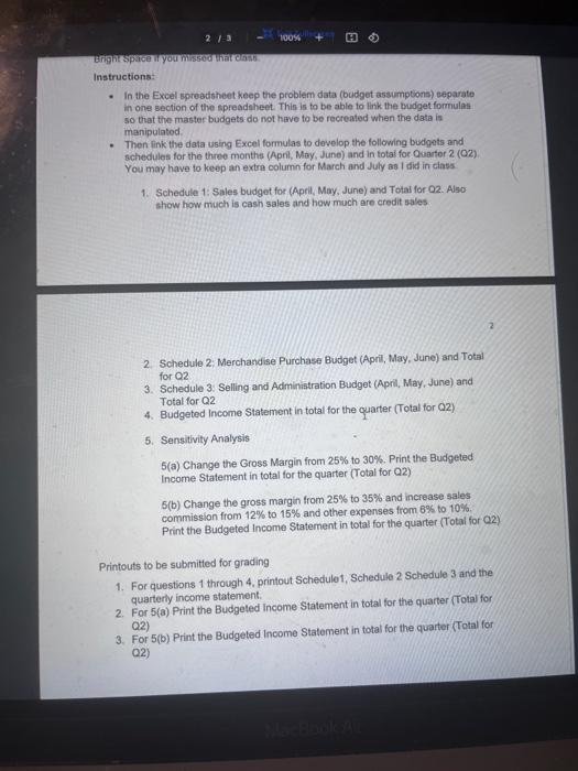 Solved Instructions: - In the Excel spreadtheet keep the | Chegg.com