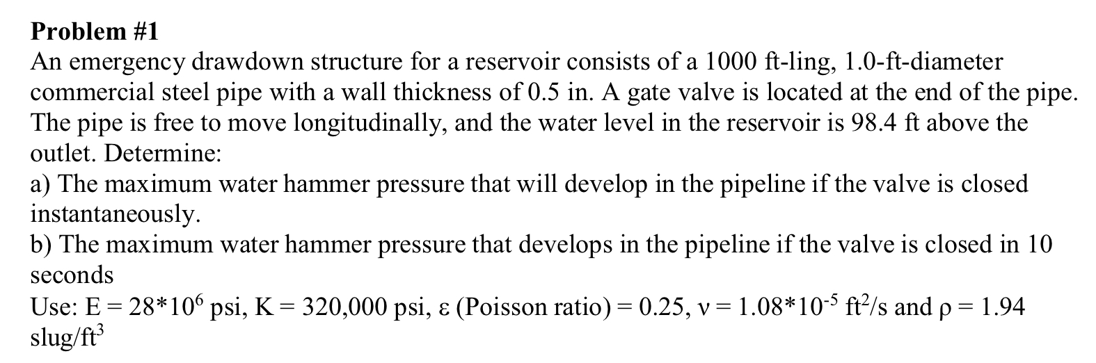 Solved Problem #1An ﻿emergency drawdown structure for a | Chegg.com