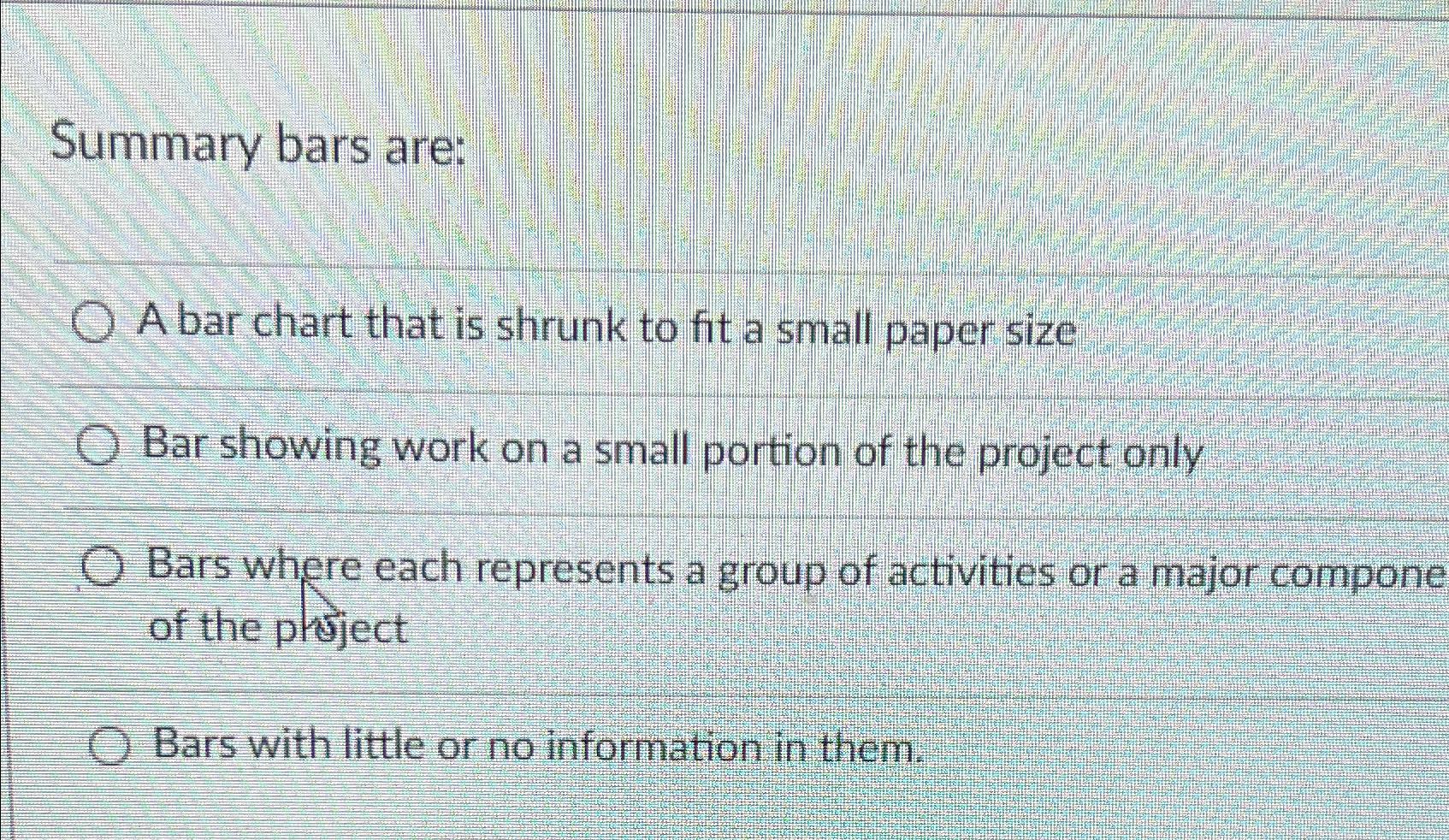 Solved Summary bars are:A bar chart that is shrunk to fit a | Chegg.com