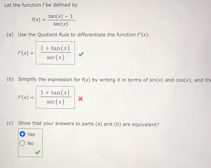 Solved Let the function f be defined by f(x)=sec(x)tan(x)−1 | Chegg.com