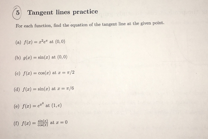Solved Tangent lines practice For each function, find the | Chegg.com