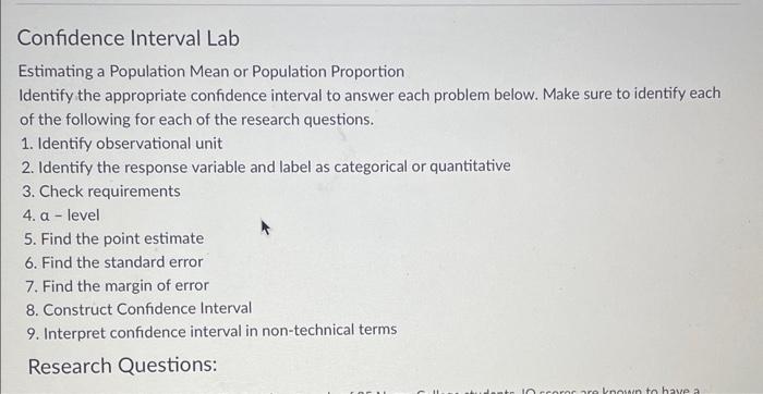 Solved Confidence Interval Lab Estimating a Population Mean | Chegg.com