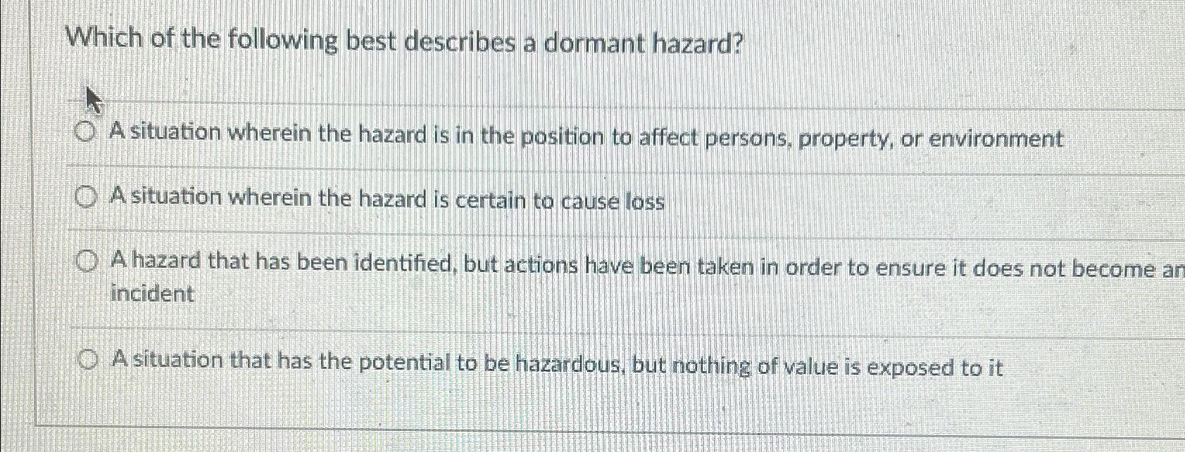 Solved Which of the following best describes a dormant | Chegg.com