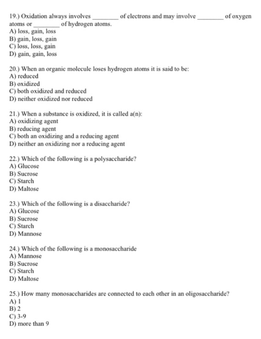 Solved of electrons and may involve of oxygen 19.) Oxidation | Chegg.com