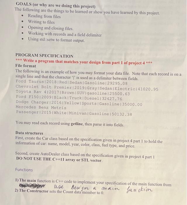 Solved Design a class called Car (this should be standalone | Chegg.com