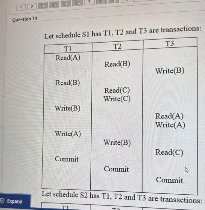 Solved Let schedule S1 has T1, T2 and T3 are transactions: | Chegg.com