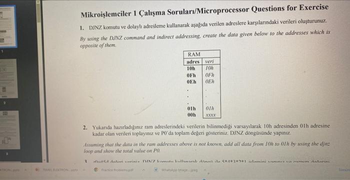 Mikroişlemciler 1 Calışma Soruları/Microprocessor | Chegg.com