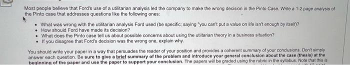 This is the Ford Pinto case and I should follow the | Chegg.com