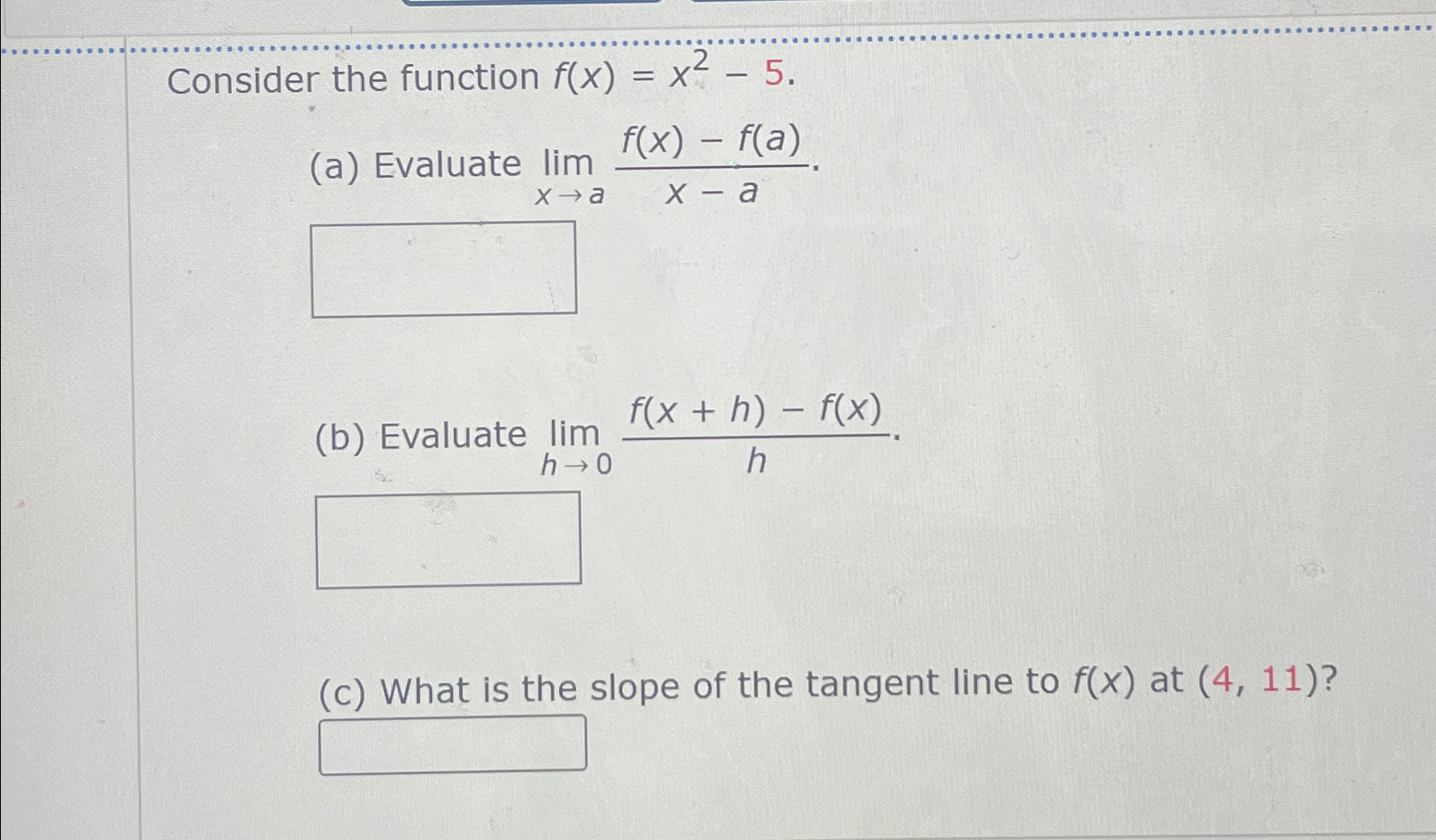 Solved Consider the function f(x)=x2-5(a) ﻿Evaluate | Chegg.com