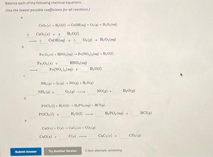 Solved Balance each of the following chemical equations. | Chegg.com
