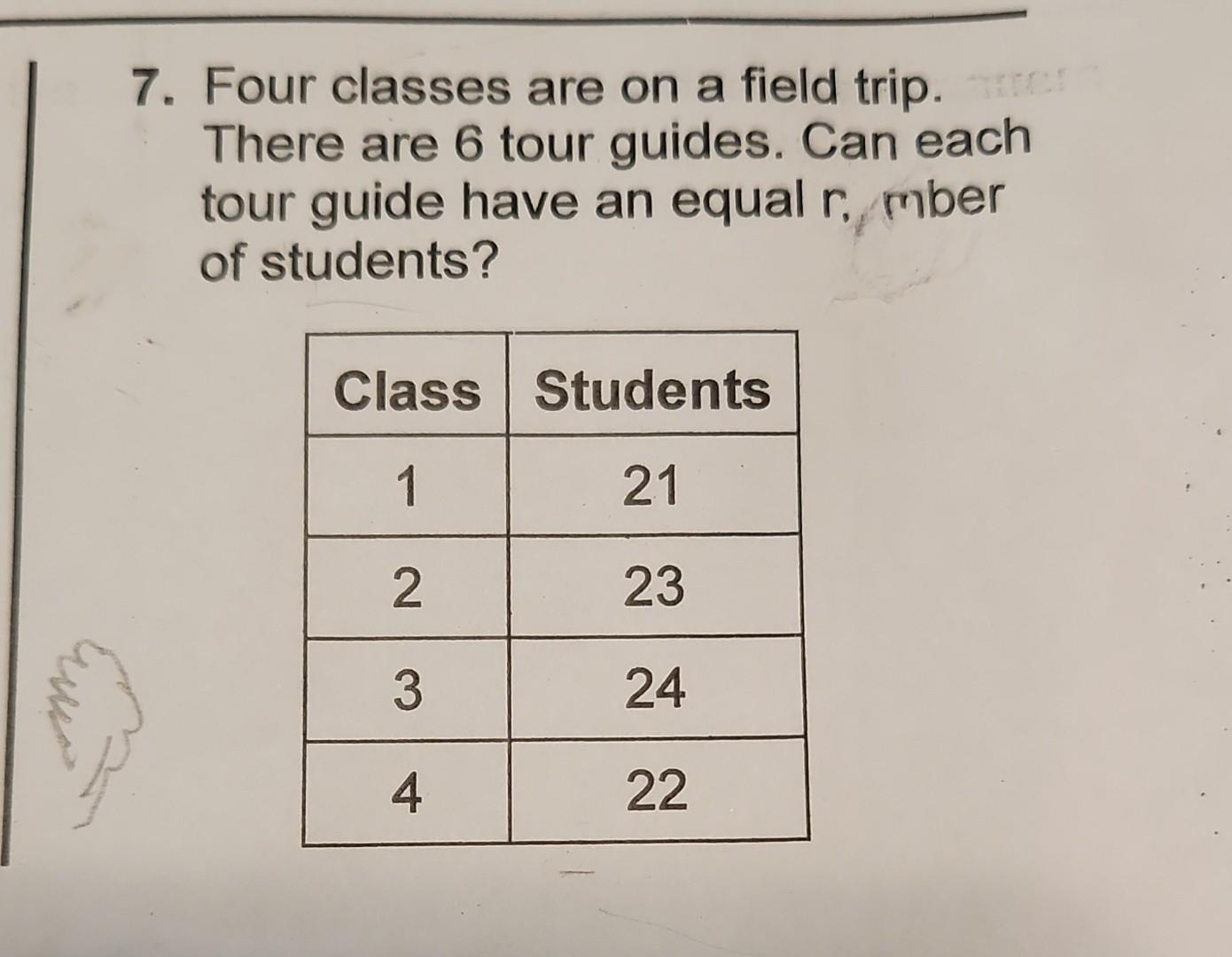 Solved 7. Four classes are on a field trip. There are 6 tour | Chegg.com