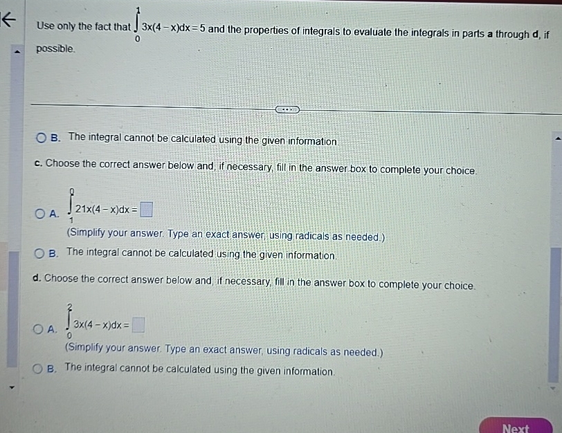 Solved possible.B. ﻿The integral cannot be calculated using | Chegg.com