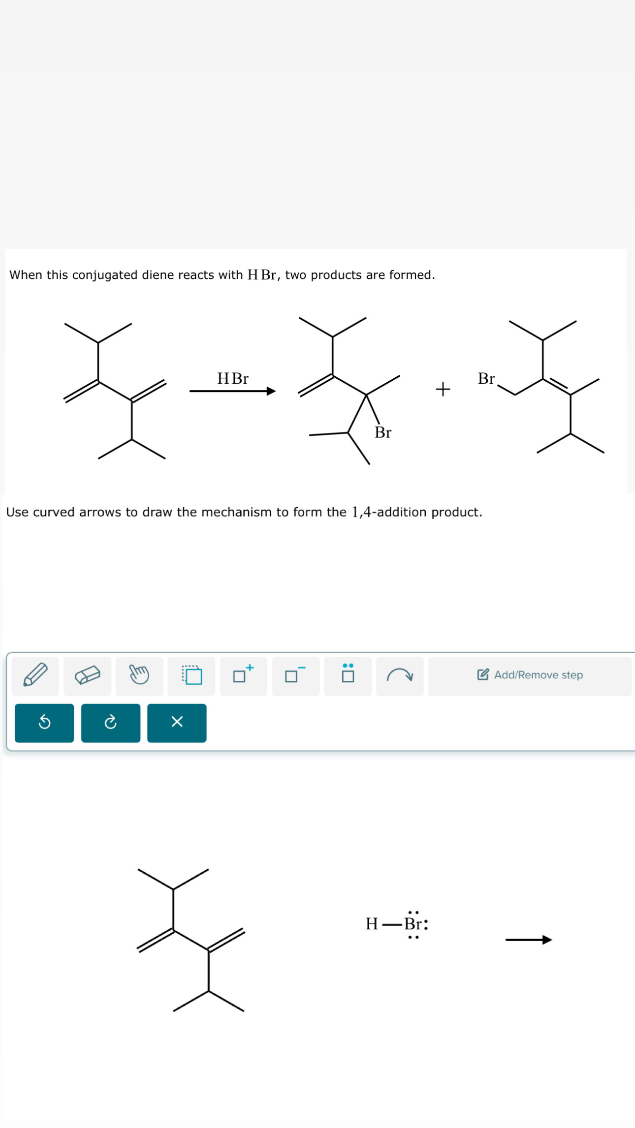 Solved When this conjugated diene reacts with HBr , ﻿two | Chegg.com