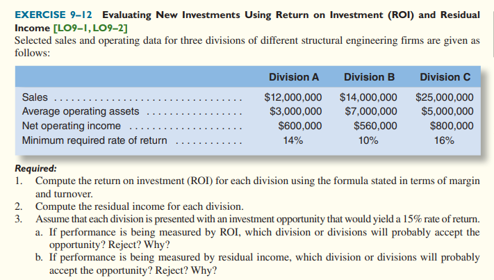 Solved EXERCISE 9-12 ﻿Evaluating New Investments Using | Chegg.com