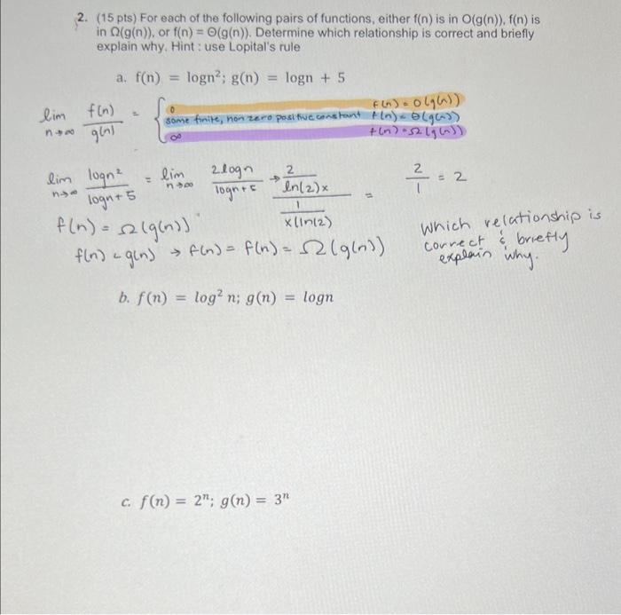 Solved 2. (15 pts) For each of the following pairs of | Chegg.com