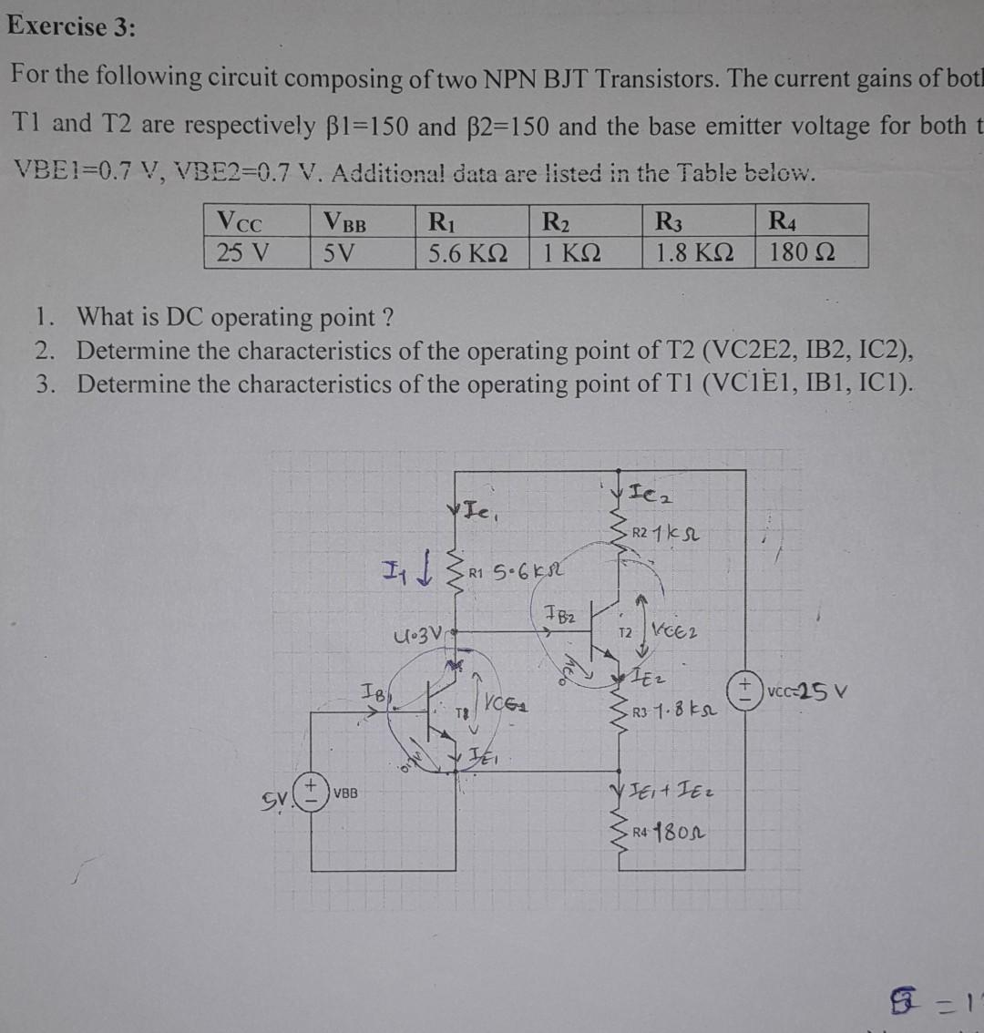 Solved For the following circuit composing of two NPN BJT | Chegg.com