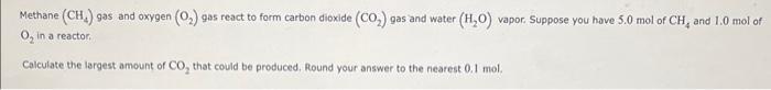 Solved Methane (CH4) gas and oxygen (O2) gas react to form | Chegg.com
