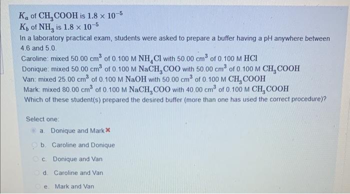 Solved Ka of CH3COOH is 1.8×10−5 Kb of NH3 is 1.8×10−5 In a | Chegg.com