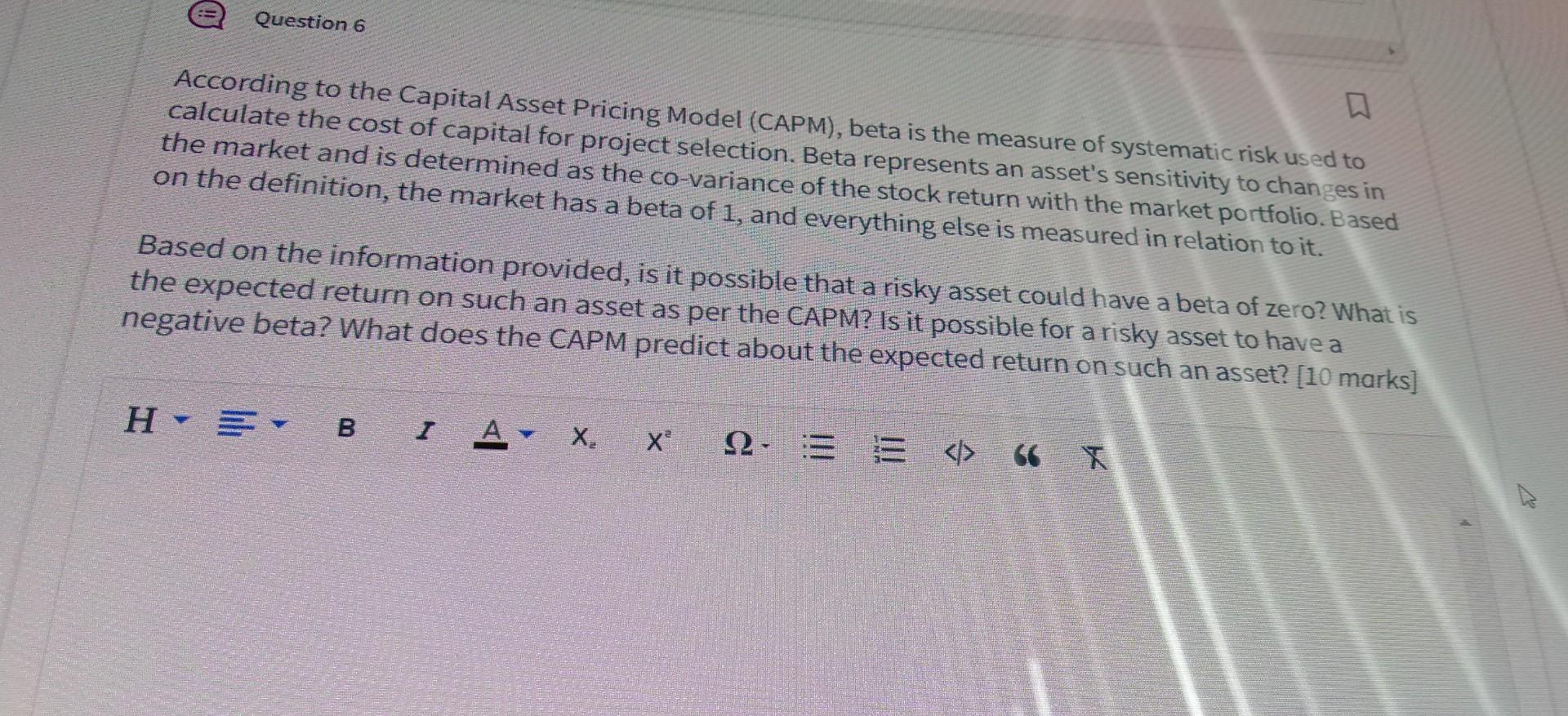 Solved According to the Capital Asset Pricing Model (CAPM), | Chegg.com
