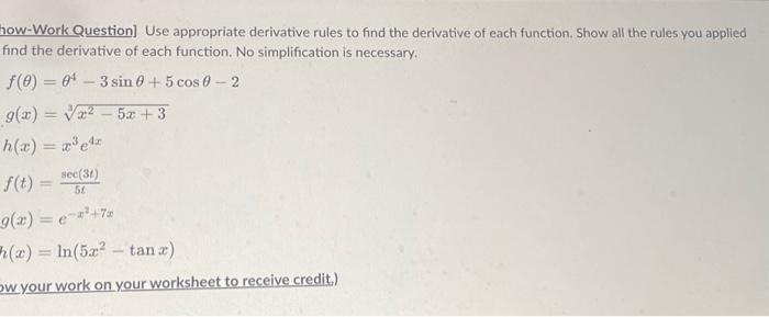Solved how-Work Question] Use appropriate derivative rules | Chegg.com