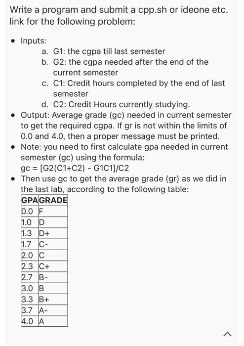 Solved Write a program and submit a cpp.sh or ideone etc. | Chegg.com