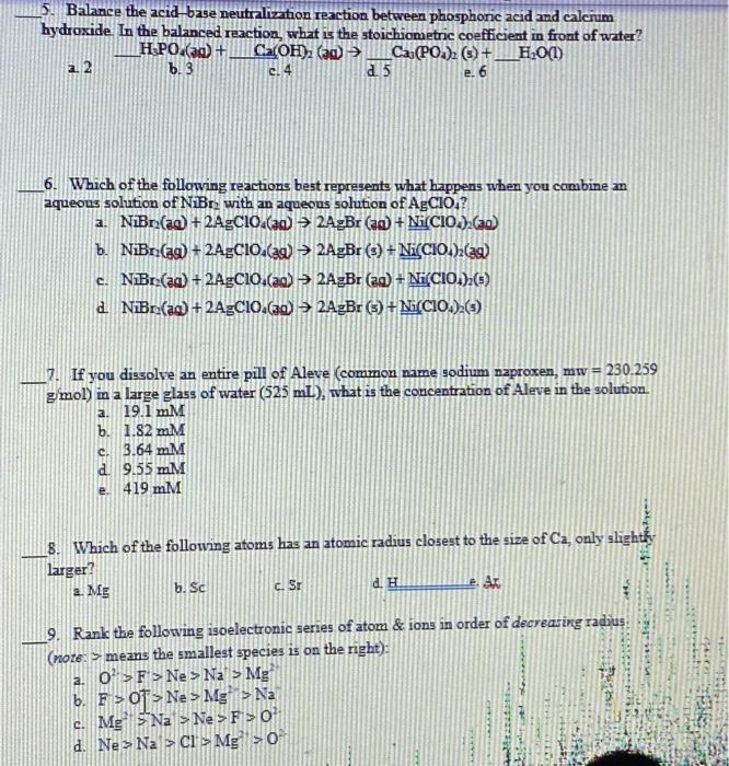 Solved 5. Balance the acid-base neutralization reaction | Chegg.com